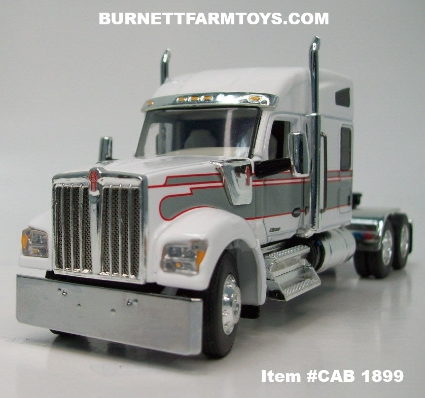 Item #CAB 1899 White Gray Red Outline Kenworth W990 76-inch Mid Roof S ...
