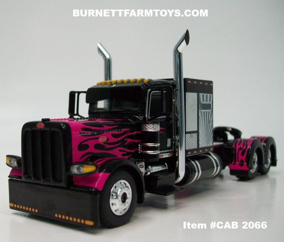 Item #CAB 2066 Black Pink Flame Peterbilt 389 60-inch Chrome Black Tri ...